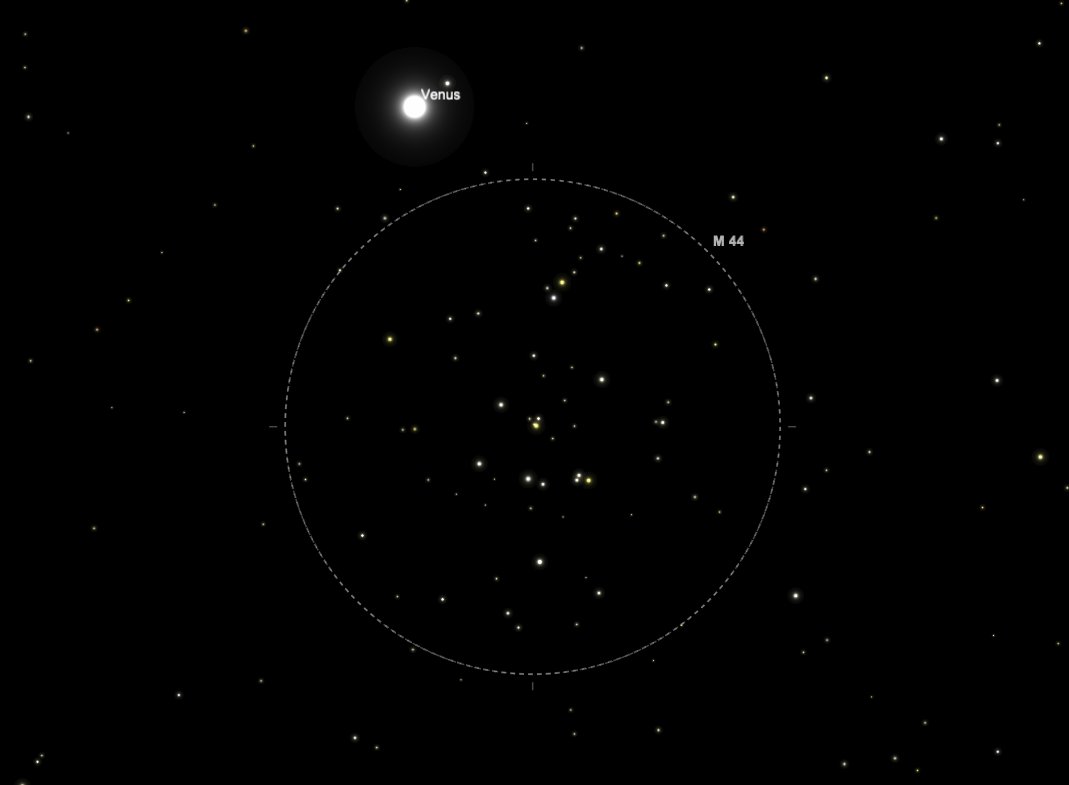 Skymaps.com on Twitter: "14 June: Venus 0.8° NNE of the Beehive cluster (M44) at 1h UT (45° from ...