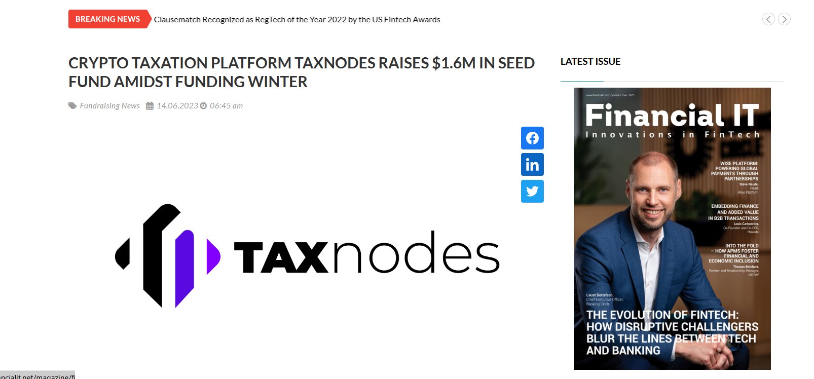 链茶馆BlockChainTeaHouse on Twitter: "加密货币税务公司 𝐓𝐚𝐱𝐍𝐨𝐝𝐞𝐬 完成 𝟏𝟔𝟎 万美元融资。 @TaxNodes_已完成160万美元种子轮融资，参投方 ...