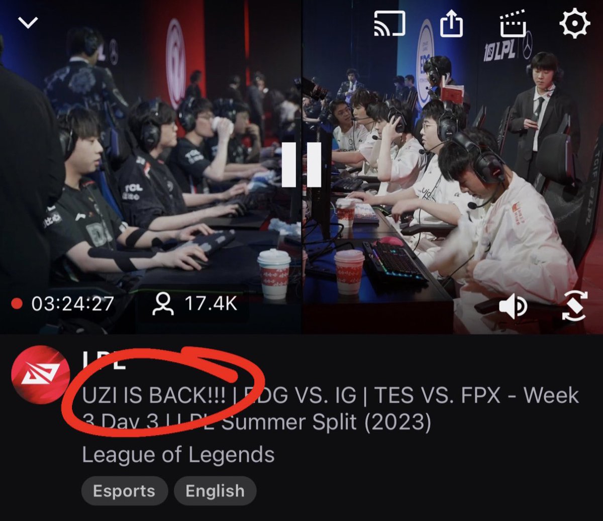 Kitty on Twitter: "“UZI IS BACK!!!” In the official #LPL broadcast title… so cute 🥹"