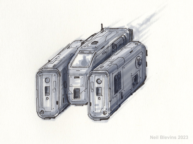 「A flying luxury car from a Ecumenopolis 」|Neil Blevinsのイラスト