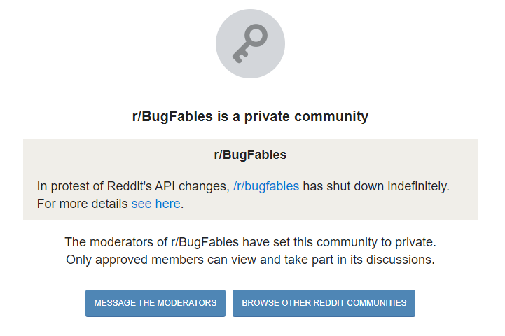 Elu! (@BugFablesZine!) on Twitter: "r/BugFables is staying private due to the Reddit API changes ...