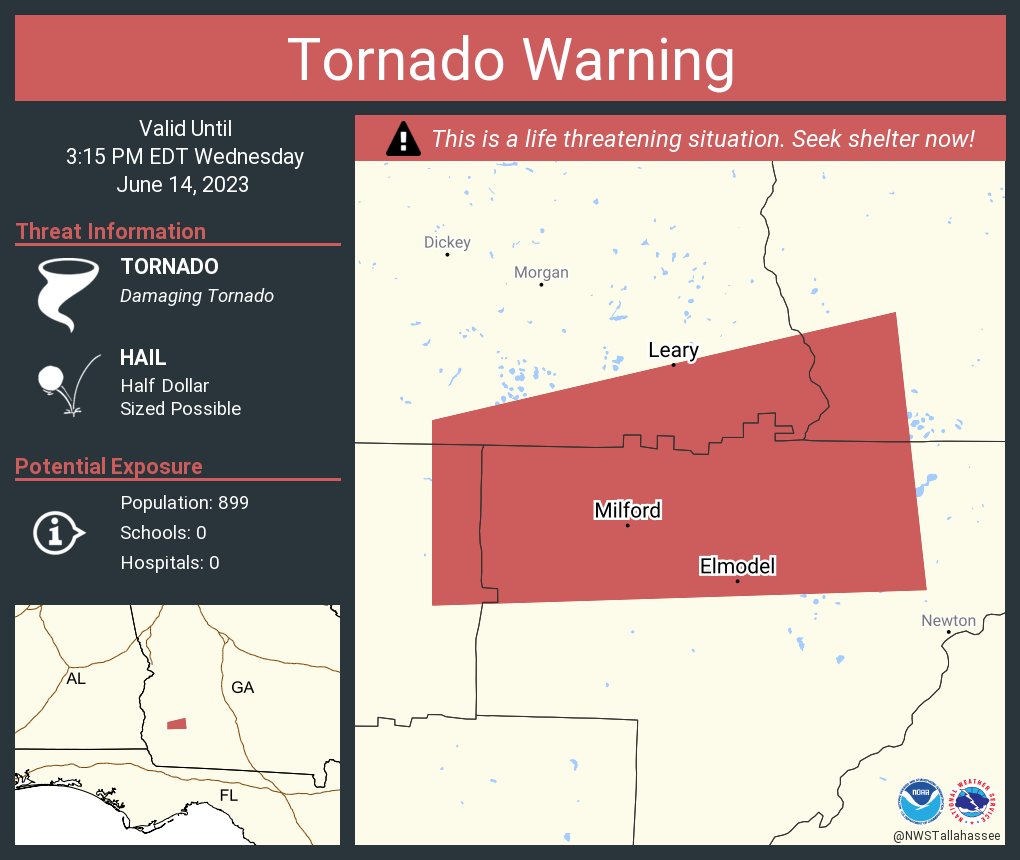 NWS Tornado on Twitter: "Tornado Warning including Leary GA, Milford GA and Elmodel GA until 3: ...
