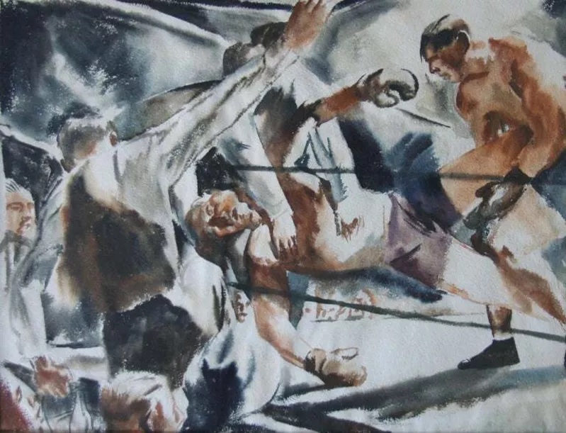 Boxing History on Twitter: ""The Knockout," a 1930s or 30s watercolor painting by U.S. artist ...