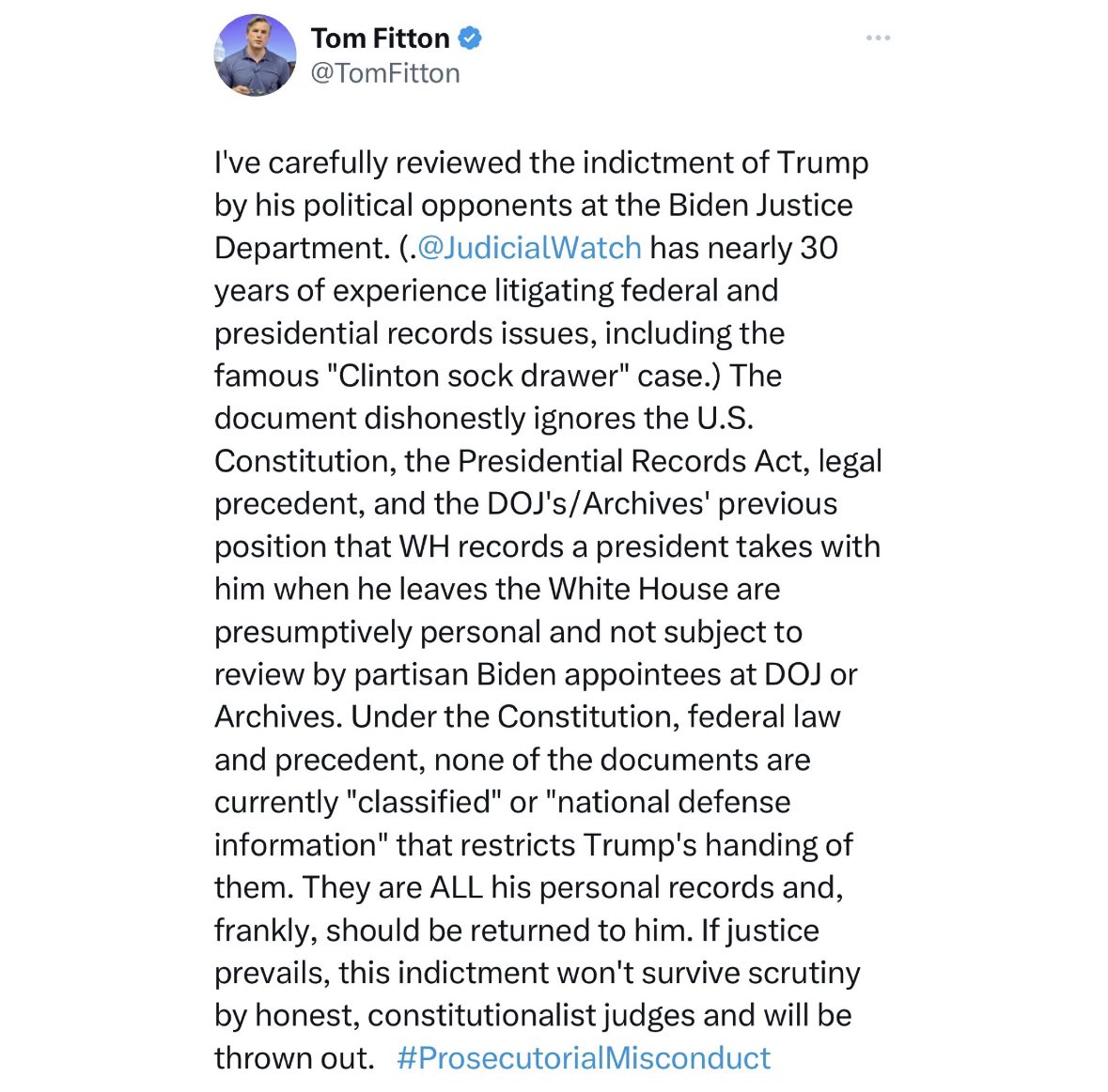 K L on Twitter: "RT @RMHancockMusic: Tom Fitton is the President of Jusicial Watch. The group at ...