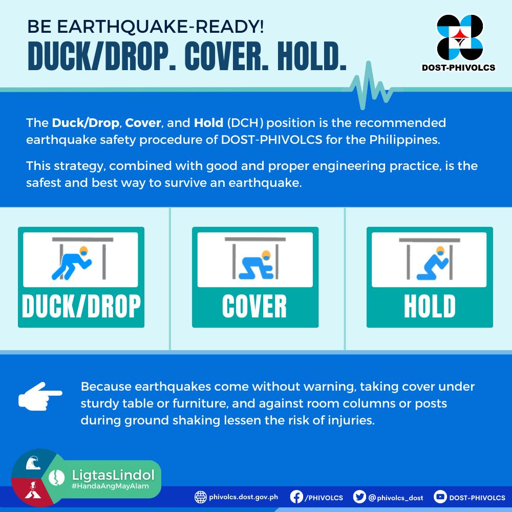 Interaksyon on Twitter: "DUCK, COVER, HOLD Phivolcs reminds the public to practice the "duck ...