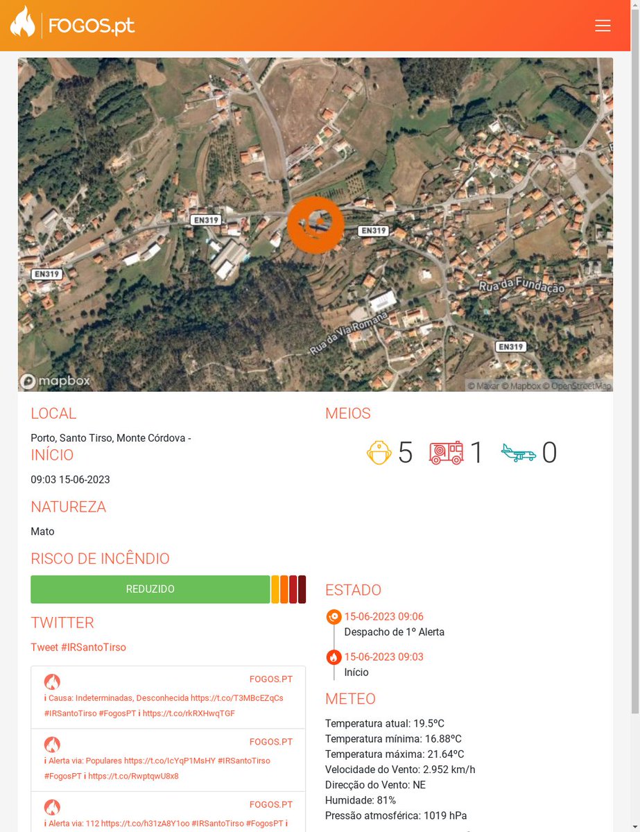 Fogos.pt on Twitter: "⚠🔥 Novo incêndio em Porto, Santo Tirso, Monte Córdova - Mato https://fogos ...