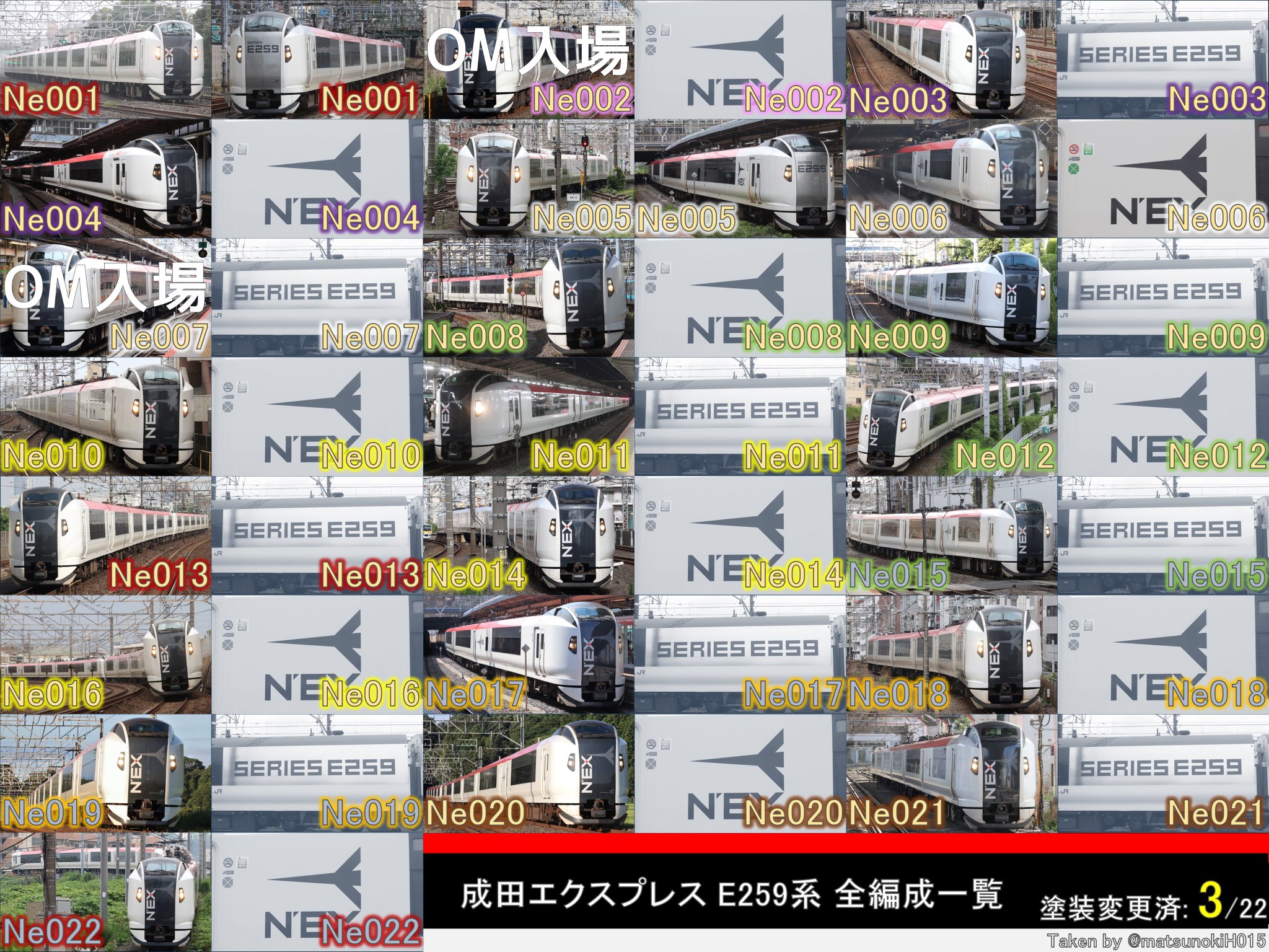 松の木@C102日曜S41a on Twitter: "E259系全編成一覧【23.06.15更新】 ・Ne007編成のOM入場を反映 ・Ne006編成のOM出場を反映 https://t ...
