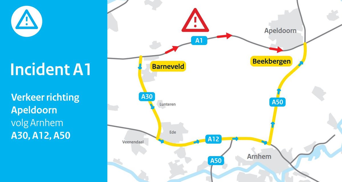 Rijkswaterstaat Verkeersinformatie on Twitter: "Op de #A1 bij Hoenderloo gaat het verkeer over ...