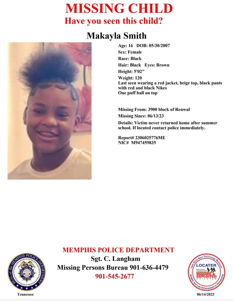 Memphis Police Dept On Twitter Have You Seen Makayla Smith Report