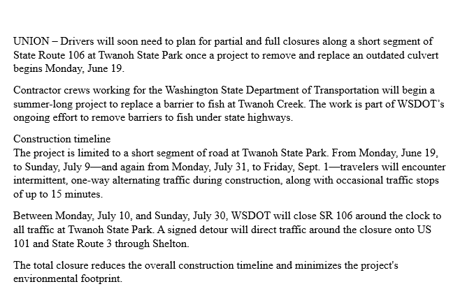 WSDOT Tacoma on Twitter: "Major construction is planned along Hood Canal in Mason County ...