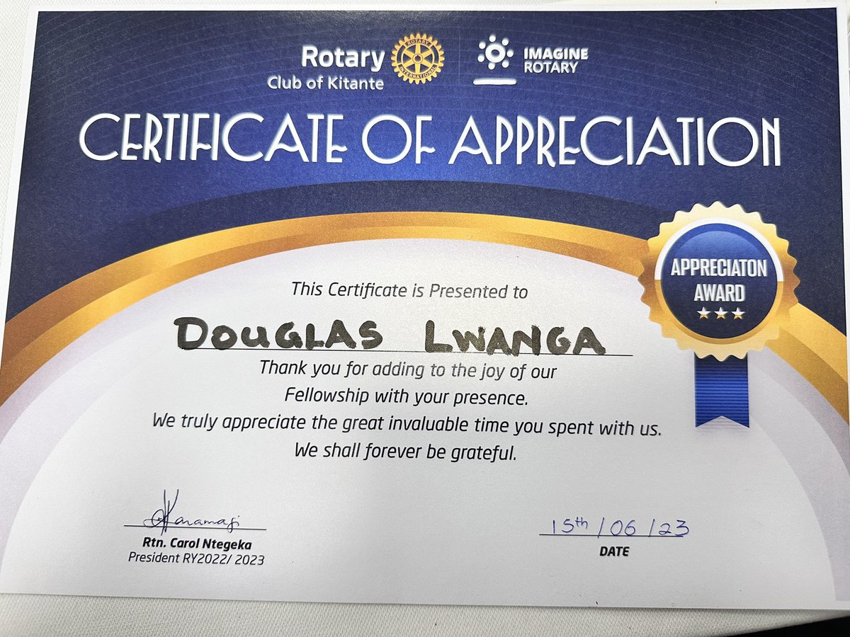 Rotary Certificate Of Appreciation Template