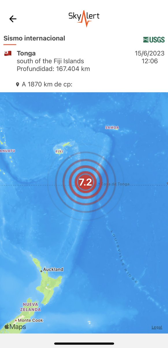 SkyAlert on Twitter: "Sismo en la región del Archipiélago de Tonga🇹🇴 magnitud 7.2 (USGS ...