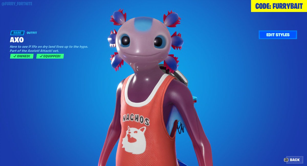 Fortnite Furry Bait 💪🐱🪴🌈🏳️‍⚧️ on Twitter: "Axo, from the Axolotl Attack! set, is also available ...