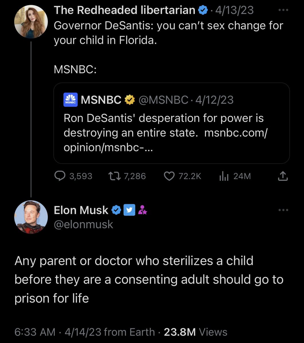 evan on Twitter: "Elon Musk has moved from wanting to imprison doctors who give children gender ...