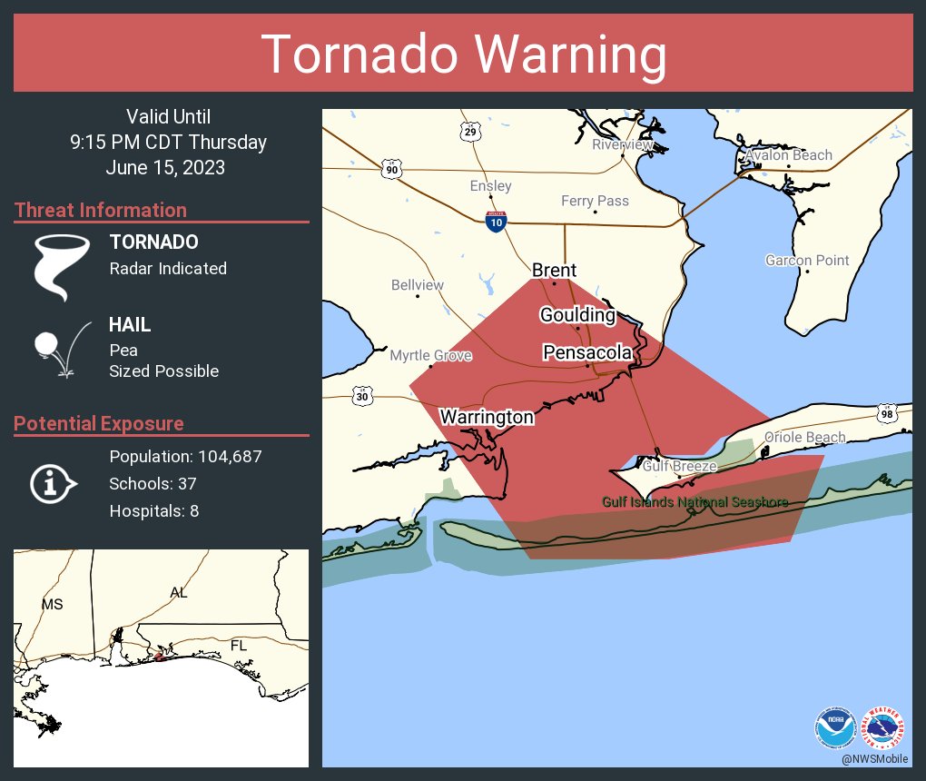 NWS Tornado on Twitter: "Tornado Warning including Pensacola FL, Brent FL and West Pensacola FL ...