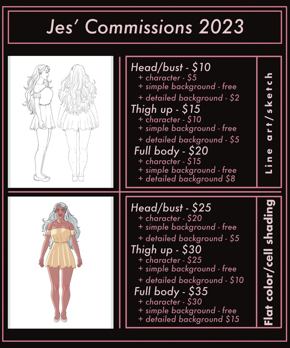 jes commissions open on Twitter: "After half a year, I finally updated my comm sheet. Same price ...