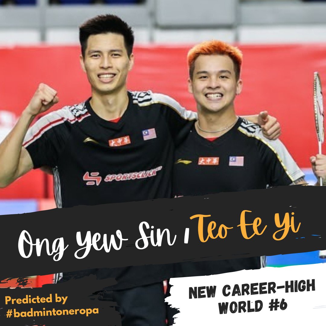 Badminton Eropa on Twitter: "Congrats 🔥🔥 Ong Yew Sin/Teo Ee Yi (MAS) will rise to their new ...