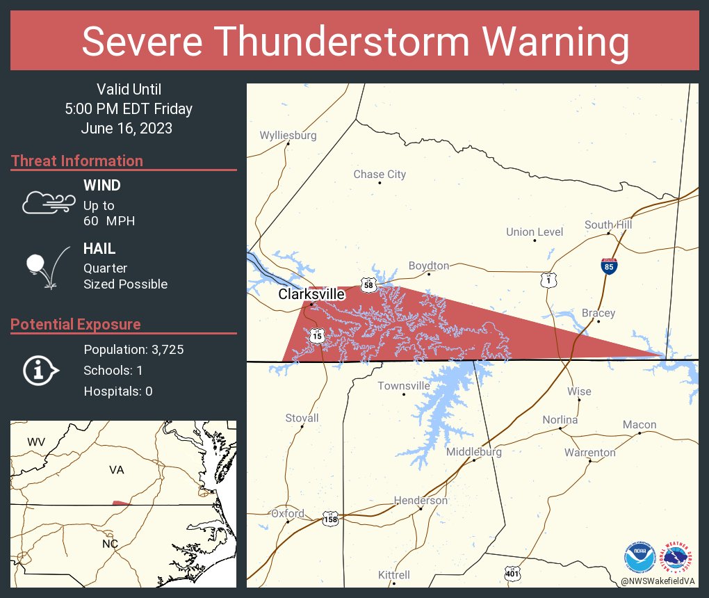 NWS Severe Tstorm on Twitter: "Severe Thunderstorm Warning including Clarksville VA until 5:00 ...