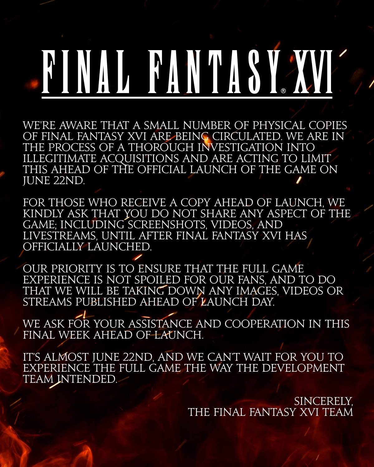 FINAL FANTASY XVI on Twitter: "A message from the Final Fantasy XVI team. #FF16 https://t.co ...