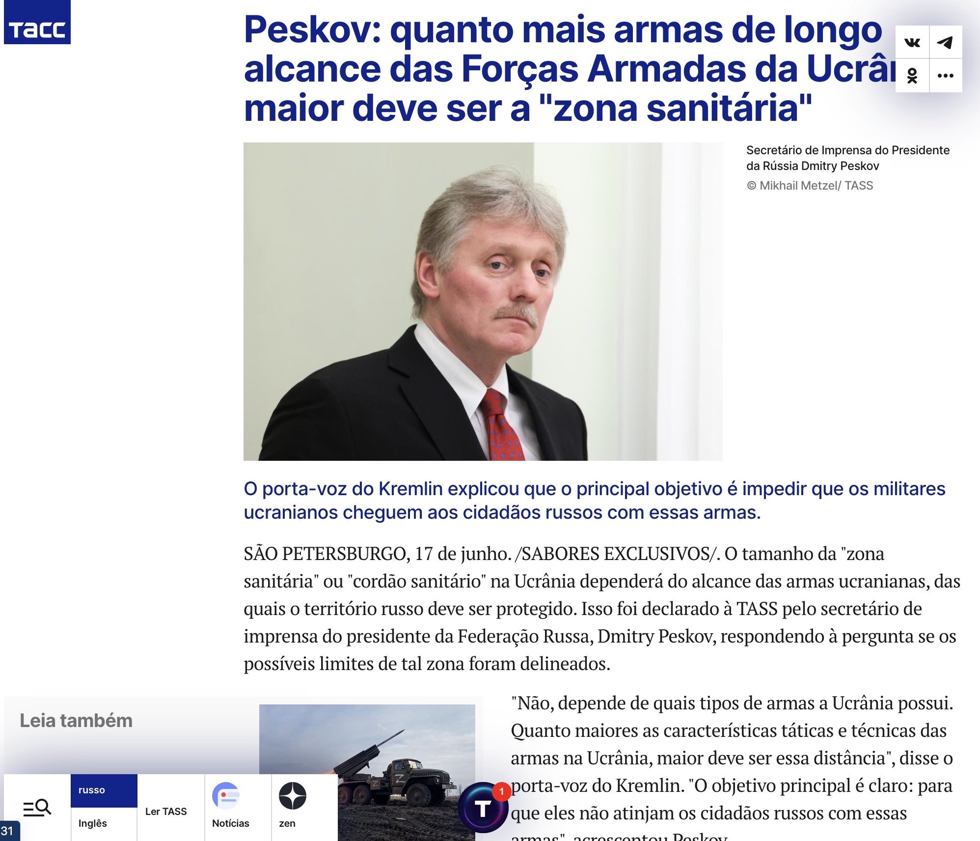 Hoje no Mundo Militar on Twitter: "Peskov, porta-voz de Putin, voltou a referir hoje o conceito ...