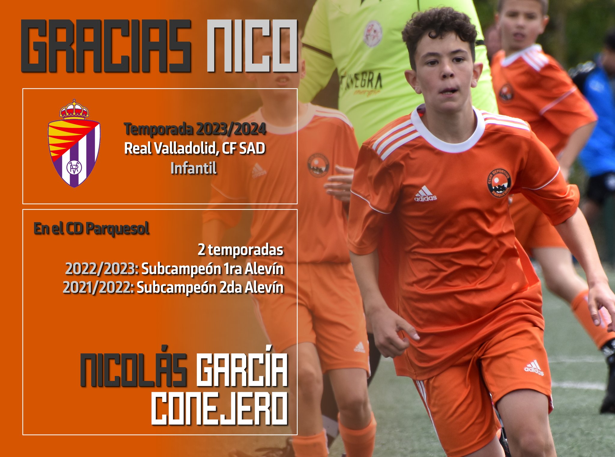 CD Parquesol on Twitter: "🙌🏻🧡👏 Nicolás García Conejero, jugador del ALEVIN A, formará parte de ...