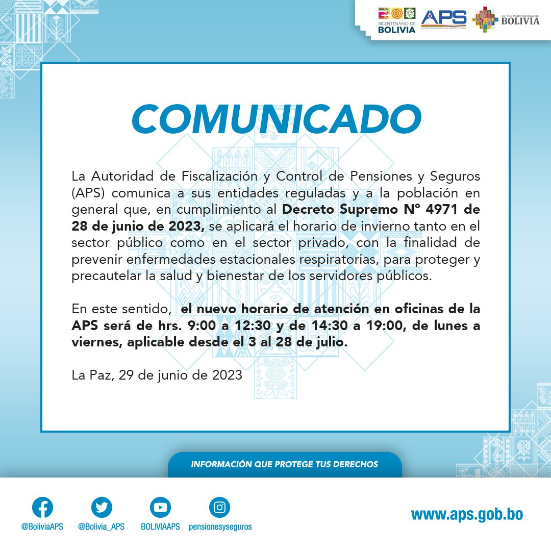 APS on Twitter: "#ATENCIÓN #Importante #HorarioDeAtención 📍 La APS comunica el nuevo horario de ...
