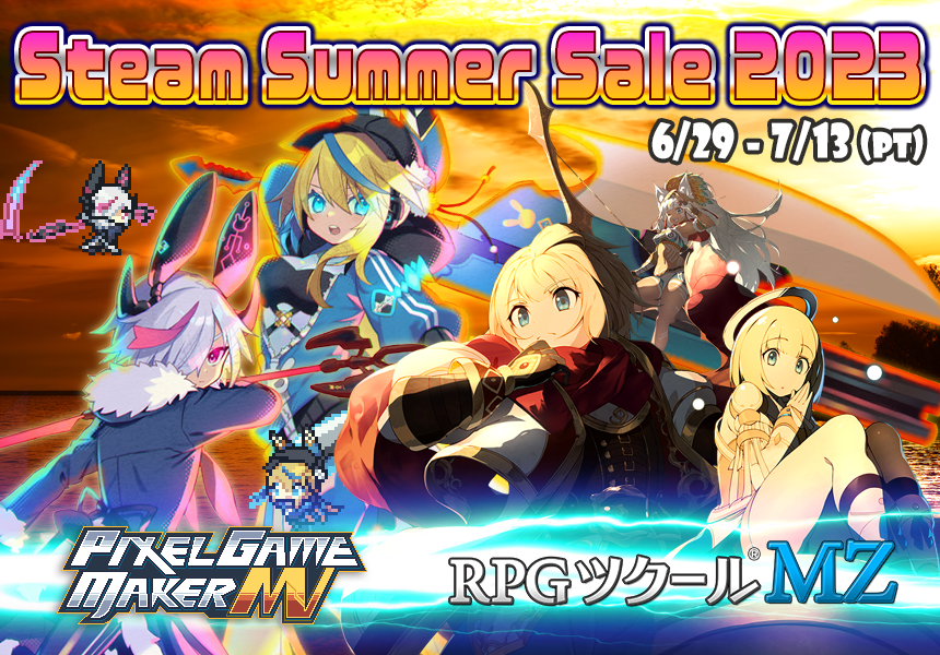 ツクール開発部 on Twitter: "夏だ！海だ！ツクールだ！ SteamサマーセールにてMaker（ツクール）シリーズ夢の初共演！ 【RPGツクールMZ】 【アクションゲームツクールMV ...