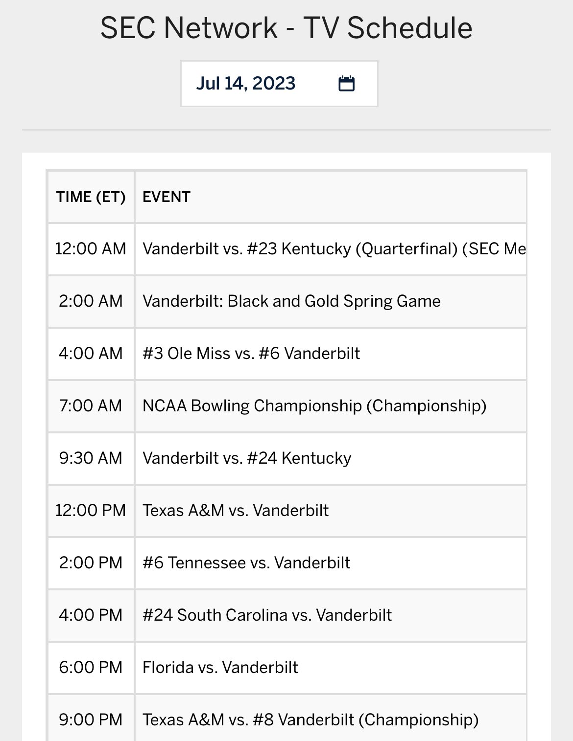 HAVE FUN EXPECT TO WIN on X Vanderbilt s SEC Network takeover schedule https t nuqyvR7dTq X