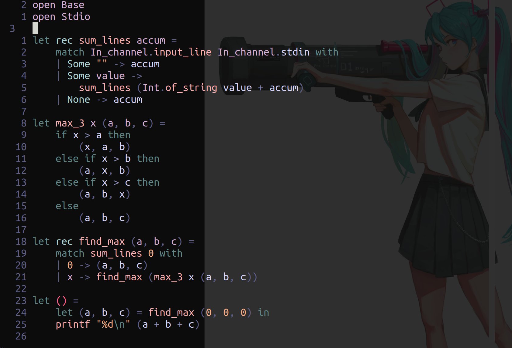 ThePrimeagen on Twitter: "ocaml, day 1, advent of code 2022 https://t.co/MYwuoey4IV" / Twitter