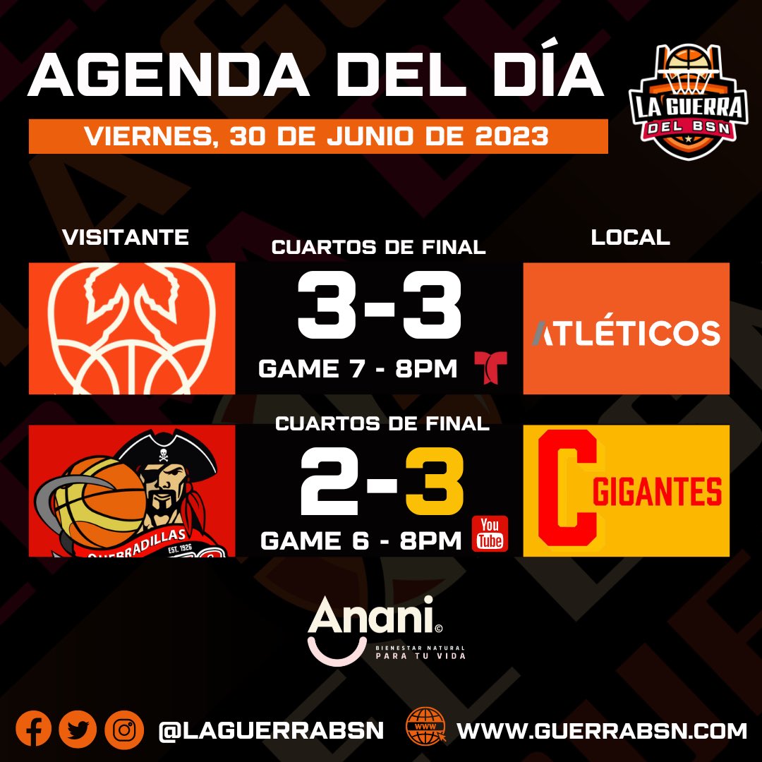 La Guerra del BSN on Twitter: "#BSNPR | AGENDA DEL DÍA #94: CUARTOS DE FINAL Hoy viernes 30 ...