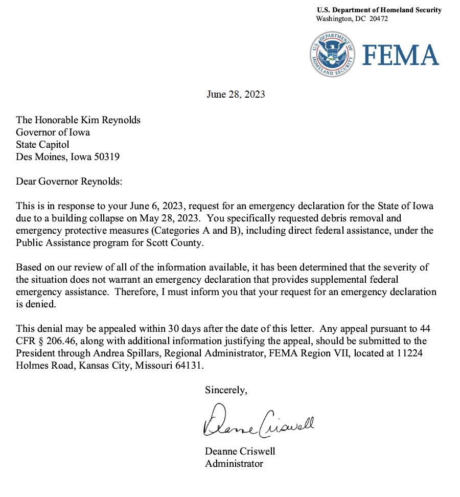 Gov. Kim Reynolds on Twitter: "The White House has determined that “the severity of the ...