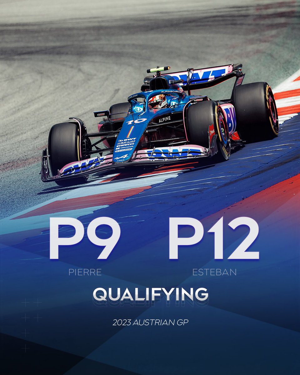 BWT Alpine F1 Team on Twitter: "P9 and P12 for Sunday’s #AustrianGP 🇦🇹 #Alpine"