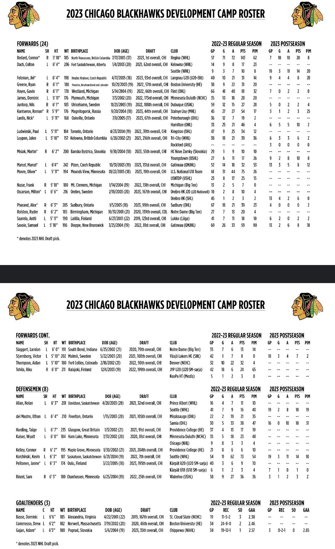 Chicago Black Hawks Roster