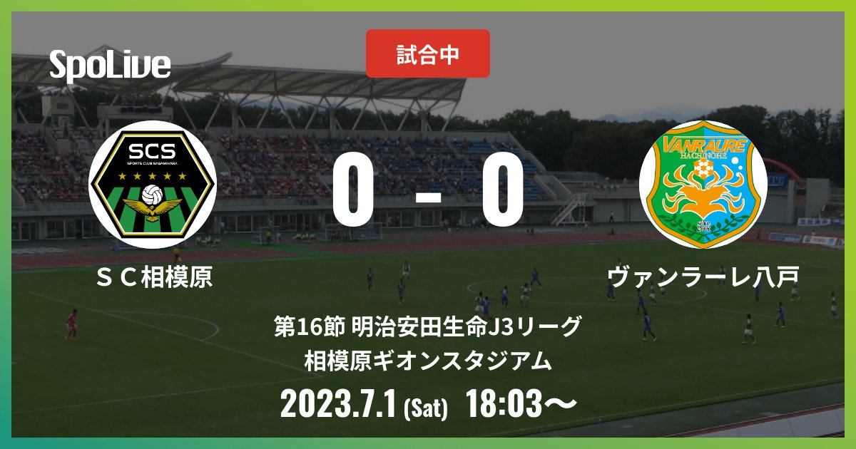 SpoLive / スポライブ on Twitter: "【 #サッカー #第16節 #明治安田生命J3リーグ 】 🥤ハーフタイム #SC相模原 0 - 0 #ヴァンラーレ八戸 前半は同点で ...