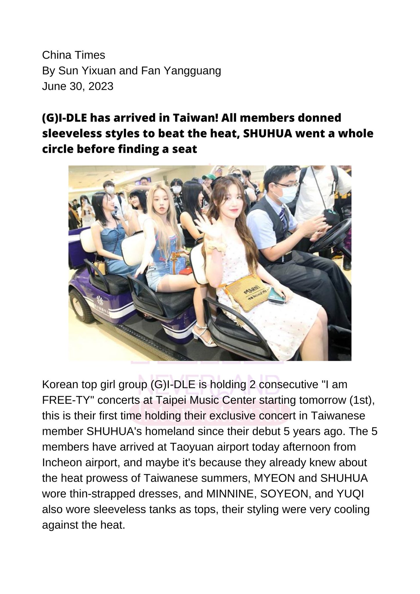 Neverland International on Twitter: "[📰] (G)I-DLE has arrived in Taiwan! All members donned ...