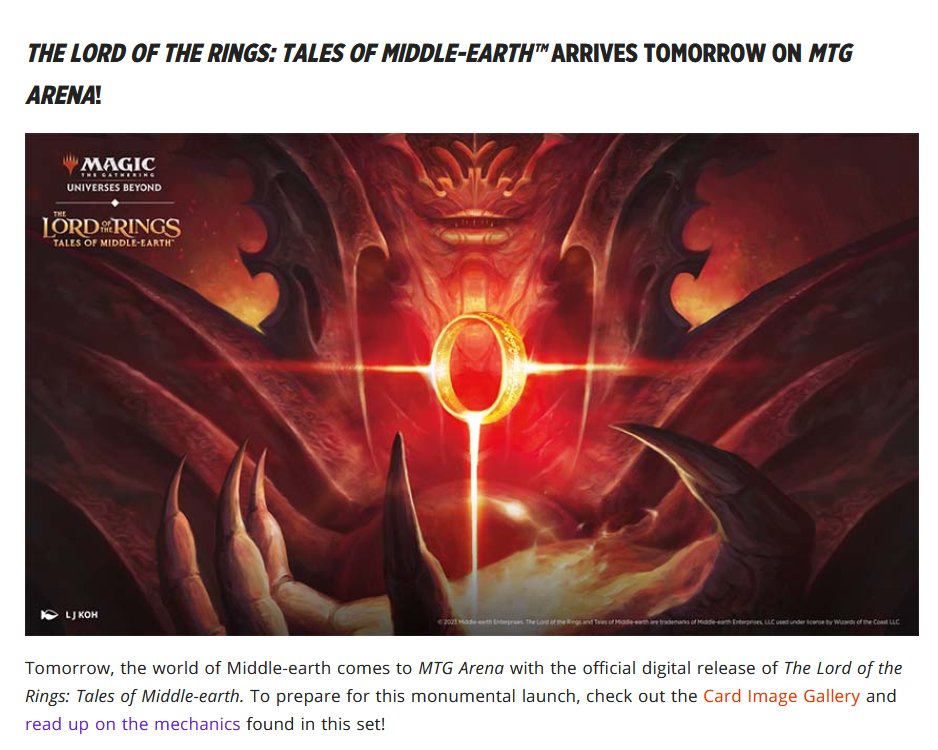 Robert Taylor🔥 on Twitter: "MTG Arena Announcements for June 19 #mtg #mtgArena #MTGxLOTR https ...