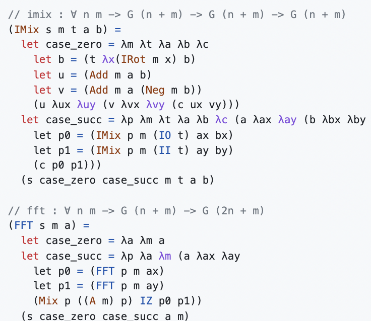 Victor Taelin on Twitter: "For example, this is a minimalist implementation of FFT on HVM. It ...