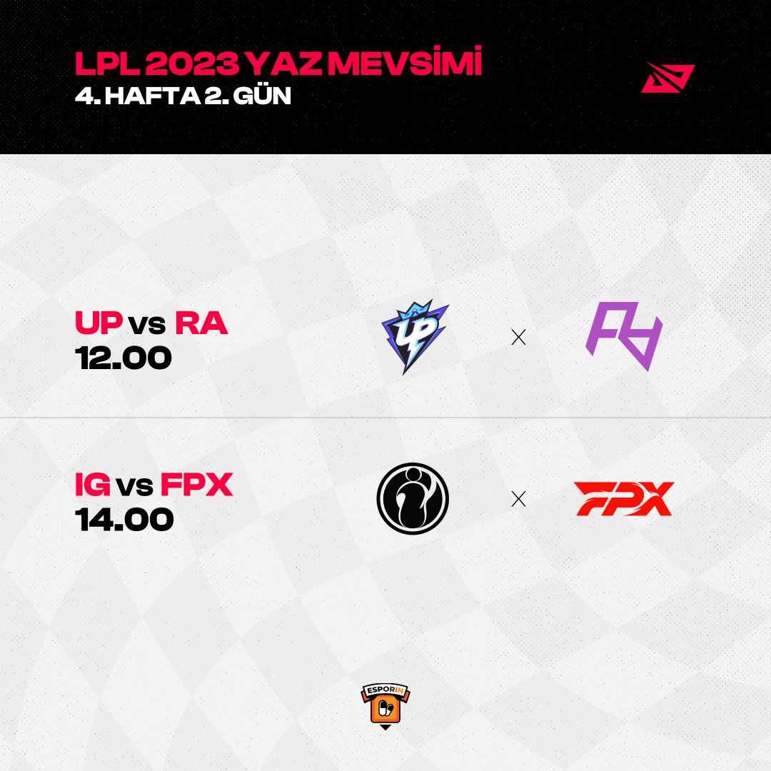 Esporin on Twitter: "LPL 2023 Yaz Mevsimi’nde 4. hafta 2. gün serileri başlıyor. 🔸 Ning’li UP ...