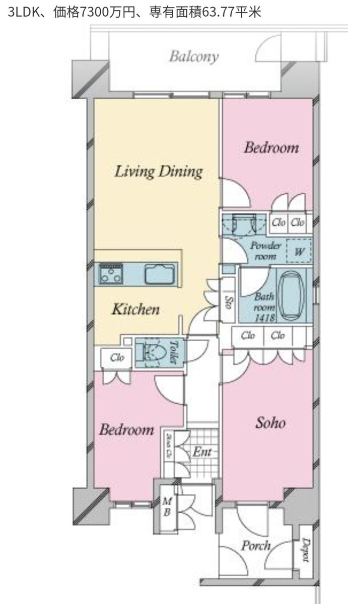 Y@武蔵浦和 on Twitter: "武蔵浦和SKY＆GARDEN 3LDK、63.77m2 7300万円 378万円/坪 https://suumo.jp/ms/chuko/saitama ...