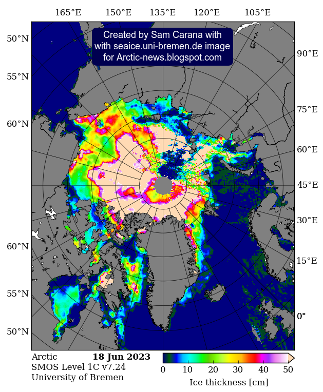Sam Carana on Twitter: "Arctic sea ice is very thin on June 18, 2023, as the first image shows ...