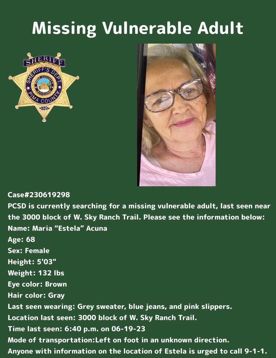 Pima County Sheriff's Department on Twitter: "!!!! Missing Vulnerable Adult !!!! https://ocv.im ...