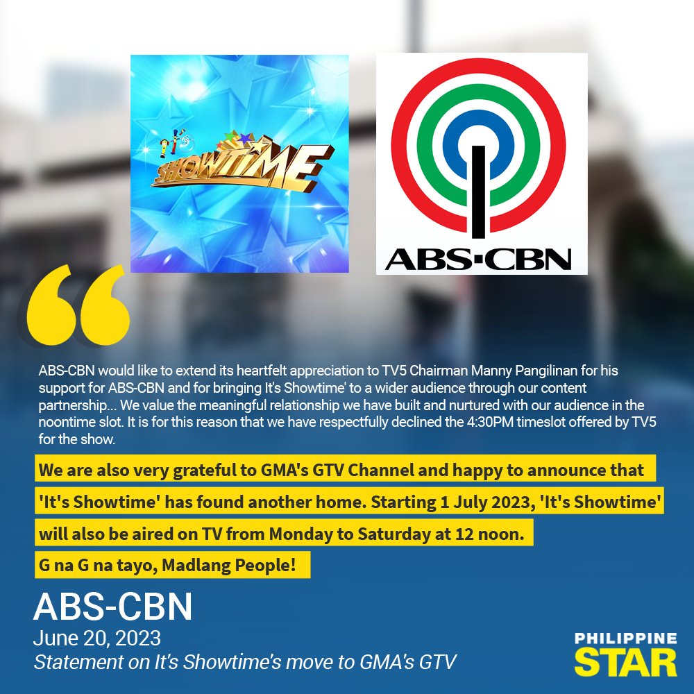The Philippine Star on Twitter: "''IT'S SHOWTIME' HAS FOUND ANOTHER HOME' ABS-CBN on Tuesday ...