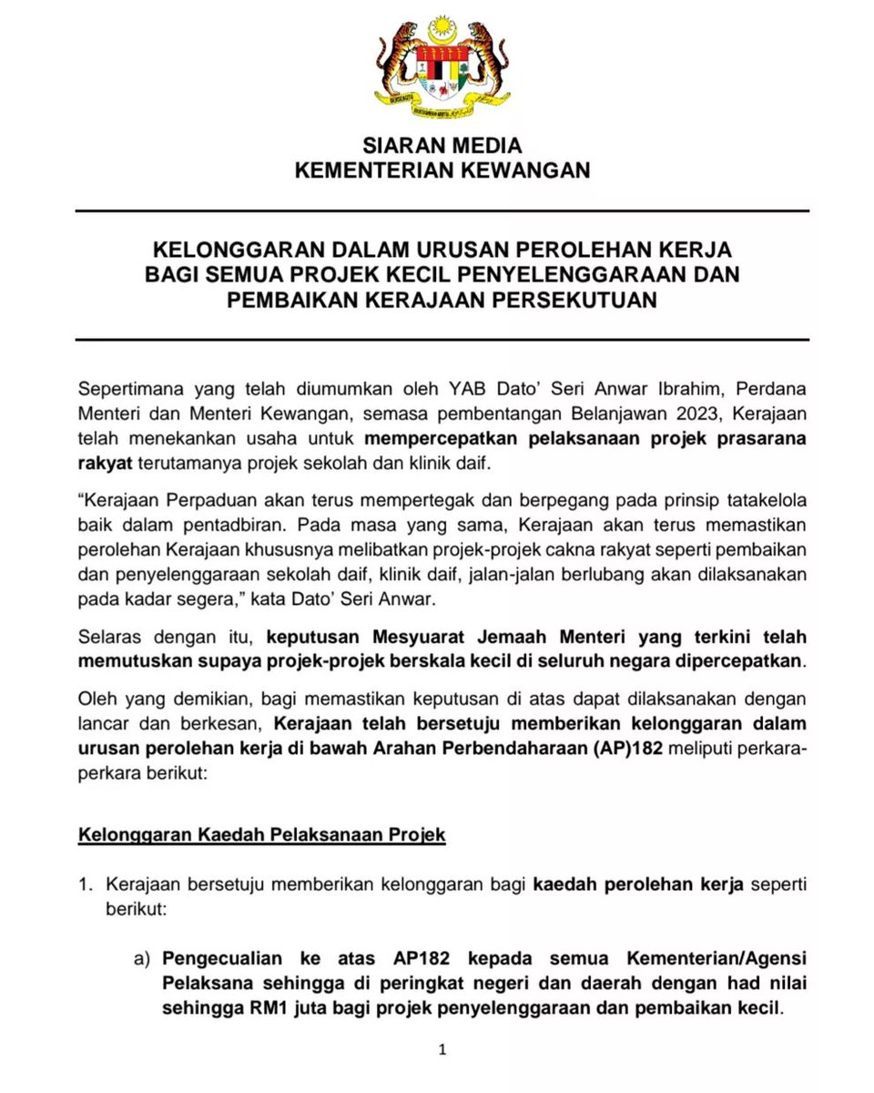 Ministry of Finance🇲🇾 on Twitter: "SIARAN MEDIA BERKENAAN KELONGGARAN DALAM URUSAN PEROLEHAN ...