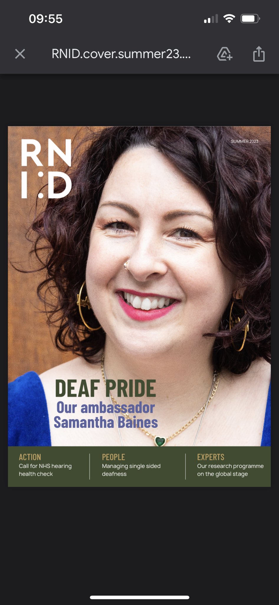 Samantha Baines👑 on Twitter: "I’m a cover girl 😃 @RNID magazine summer issue and a feature on my ...