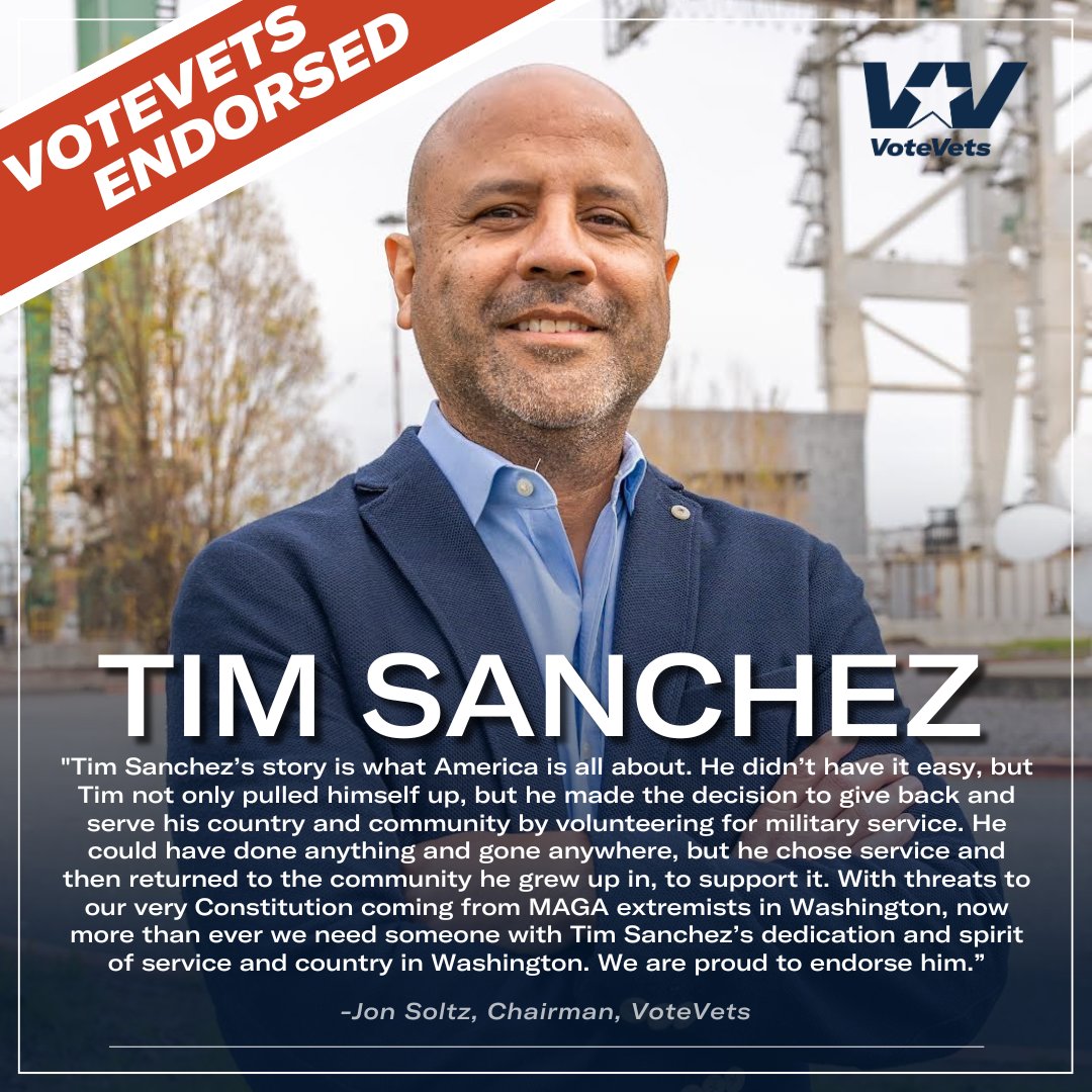 Tim Sanchez on Twitter: "I am very grateful for the endorsement from @votevets and I am ...