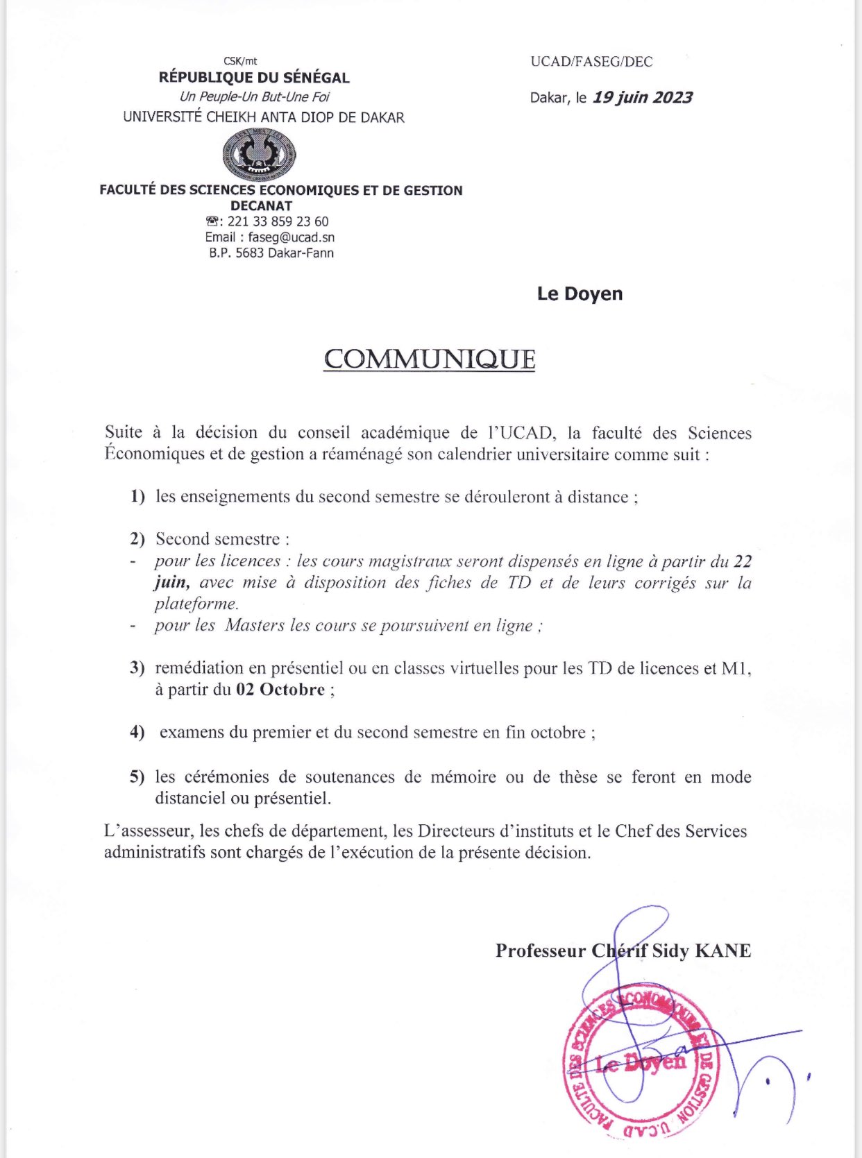 Ucad Faseg Logo UCAD : Aux Nouveaux Bacheliers Orientés à La FASEG