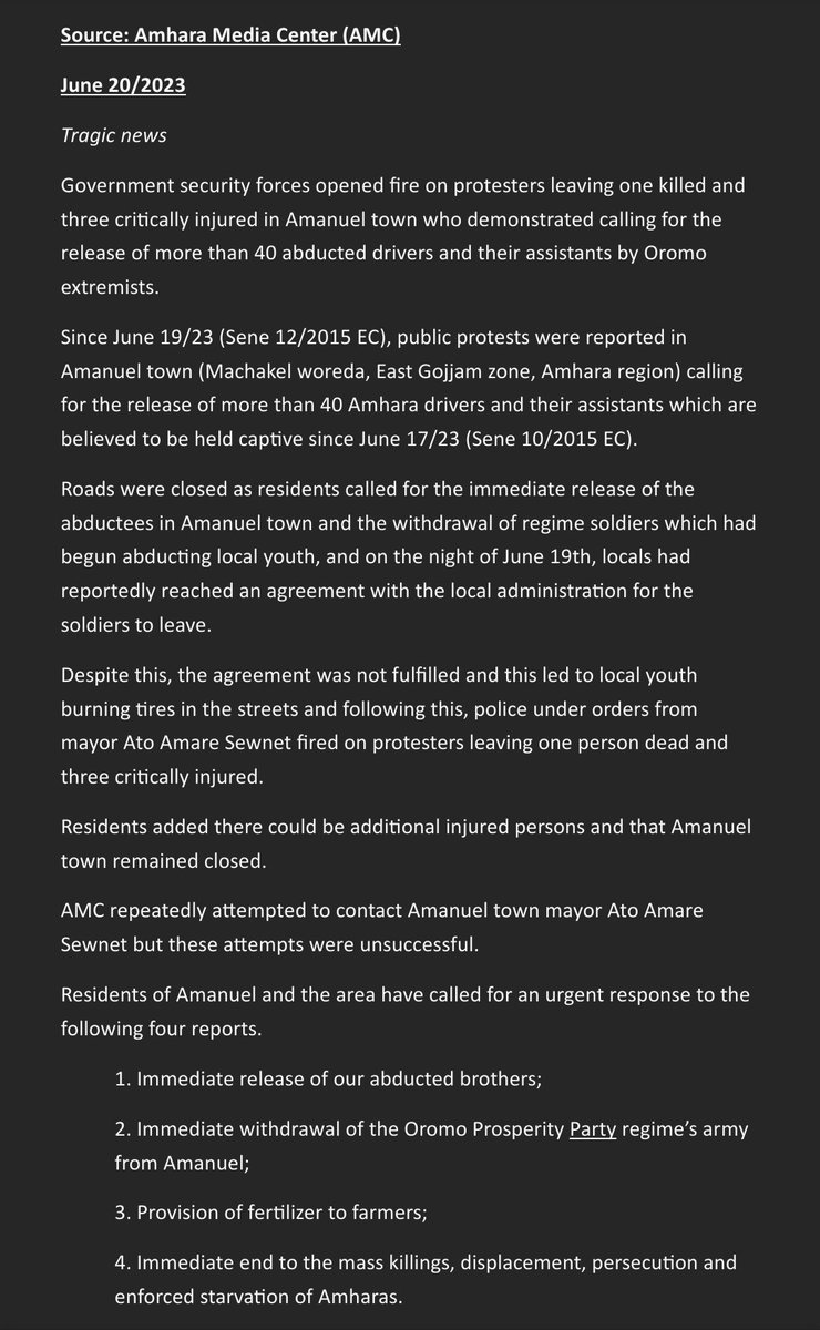Dej-Azmach|ደጅ-አዝማች 🦁🦅 on Twitter: "[Update June 20/23] Amhara Media Center: Government security ...