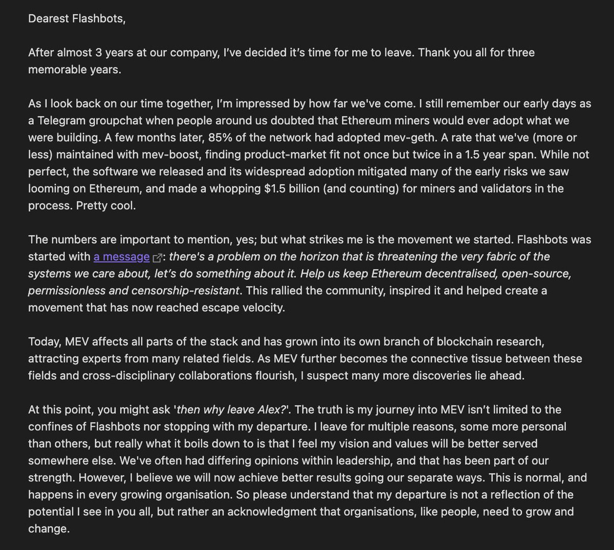 alex on Twitter: "1/ after almost 3 years building flashbots, i've decided it's time for me to ...
