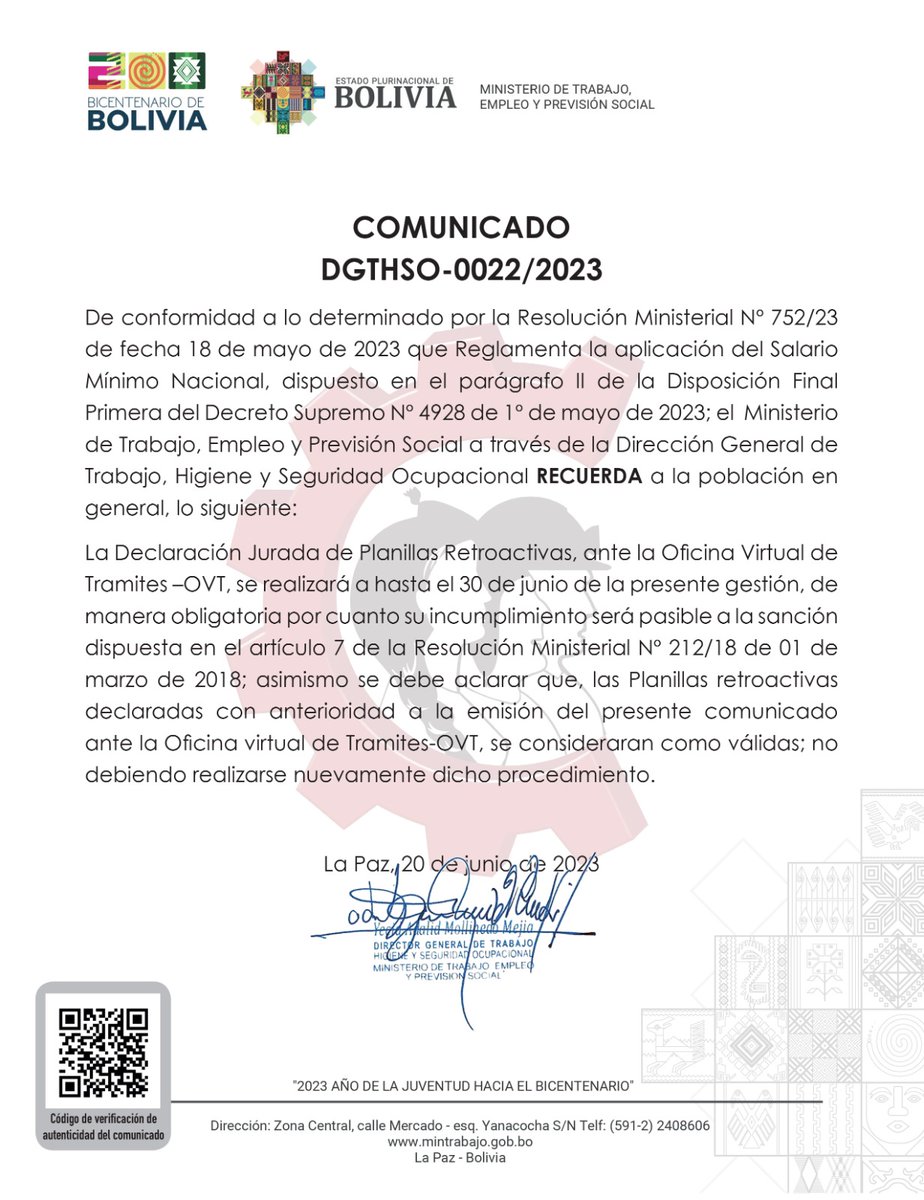 Ministerio de Trabajo, Empleo y Previsión Social on Twitter: "#Comunicado | El Ministerio de ...