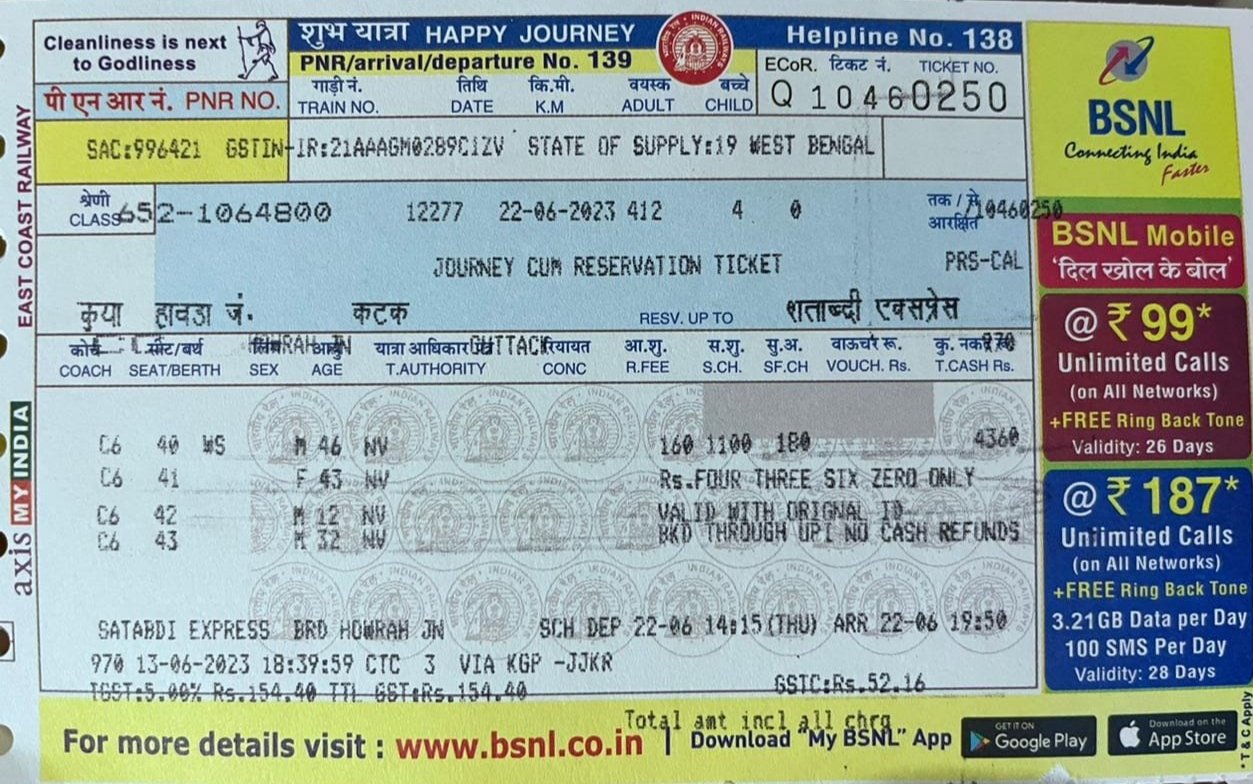 Indian Railways Reservation Ticket
